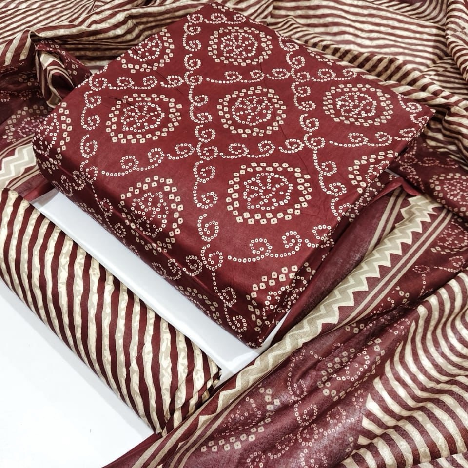 Red – 3 PIC Bandhani Dress Material - Simple Craze